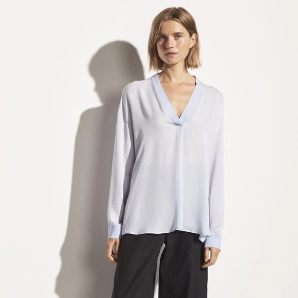 Vince | Tops | Vince Long Sleeve Double Silk Blouse Powder Blue | Poshmark